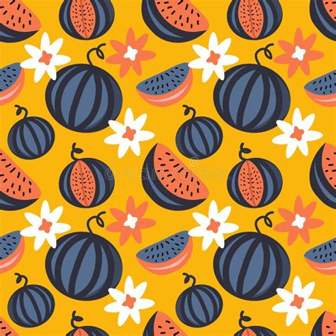 Vector Seamless Pattern With Hand Drawn Repeating Watermelons On A