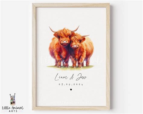 Highland Cow Couple Print • Personalised Valentines Day Anniversary