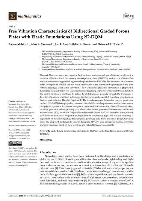 Pdf Free Vibration Characteristics Of Bidirectional Graded Porous Plates With Elastic