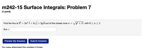 Solved M Surface Integrals Problem Point Find Chegg