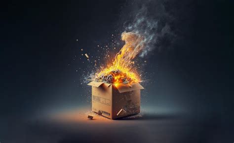 Premium Photo Explosive Delivery Delivery Box Exploding With Fire And