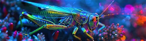 Premium Photo Neon Grasshopper Vivid Digital Patterns