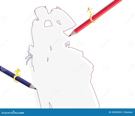 Pencils With Sex Symbols Drawing Wedding Couple Royalty Free Stock