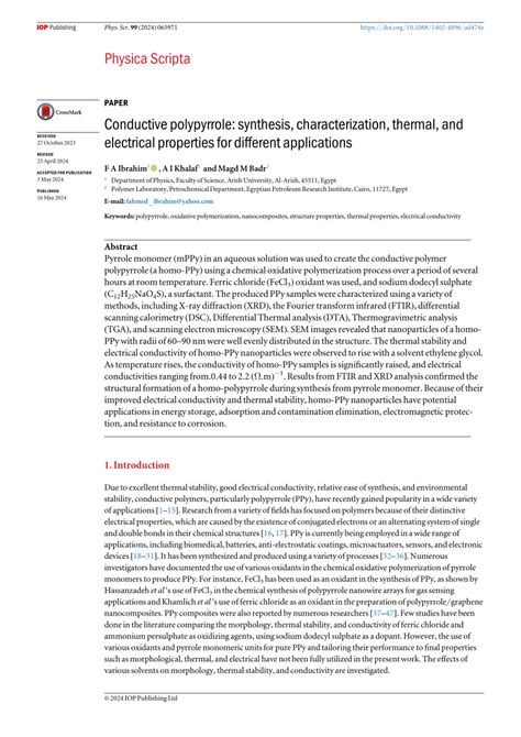 Conductive Polypyrrole Synthesis Characterization Thermal And