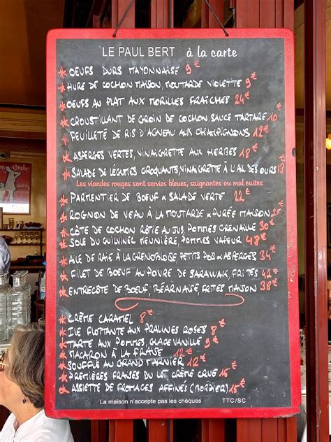 Menu At Bistrot Paul Bert Restaurant Paris