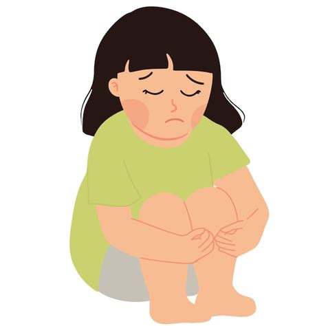 Triste Enfant Fille étreignant Ses Genoux Illustration Vecteur Premium