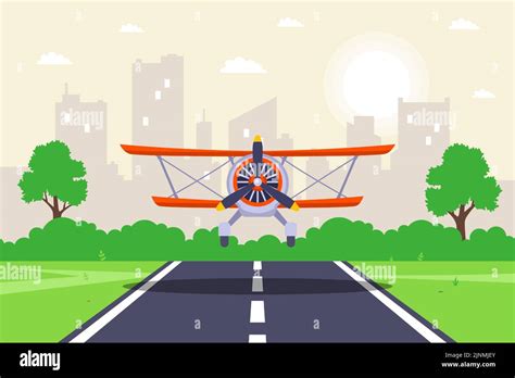 Runway For Landing Light Aircraft Flat Vector Illustration Stock