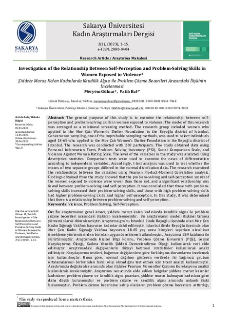 Pdf Investigation Of The Relationship Between Self Perception And Problem Solving Skills In