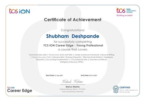 Shubham Deshpande On Linkedin Tcsionhub Tcsion Learning