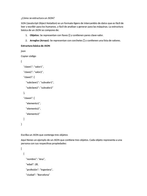 Cómo Se Estructura Un Json Pdf Json Tecnologías De La Información