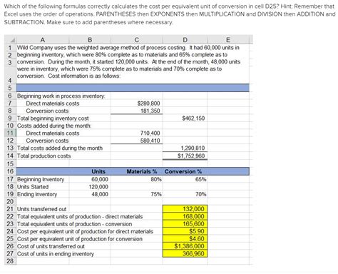 Solved Which Of The Following Formulas Correctly Calculates Chegg