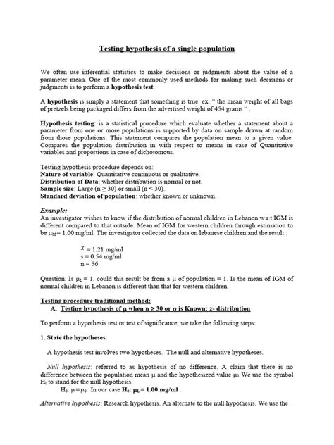 Testing Hypothesis One Sample Pdf Statistical Hypothesis Testing Statistics