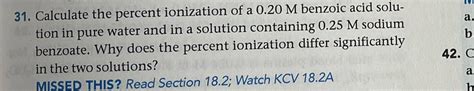 Solved Calculate The Percent Ionization Of A 020m ﻿benzoic