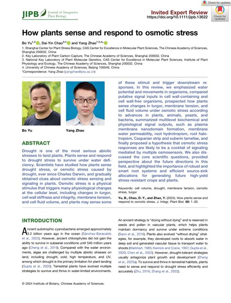 Pdf How Plants Sense And Respond To Osmotic Stress