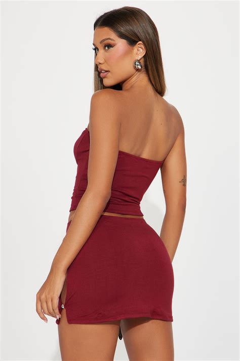 Gemma Micro Mini Skirt Set Burgundy Fashion Nova