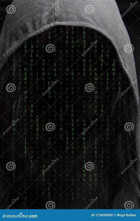 Invisible Person With Grey Hood And Binary Code Stock Illustration