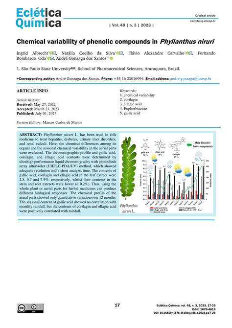 Pdf Chemical Variability Of Phenolic Compounds In Phyllanthus Niruri