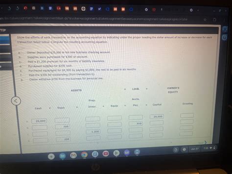 Show The Effects Of Each Transaction On The Studyx