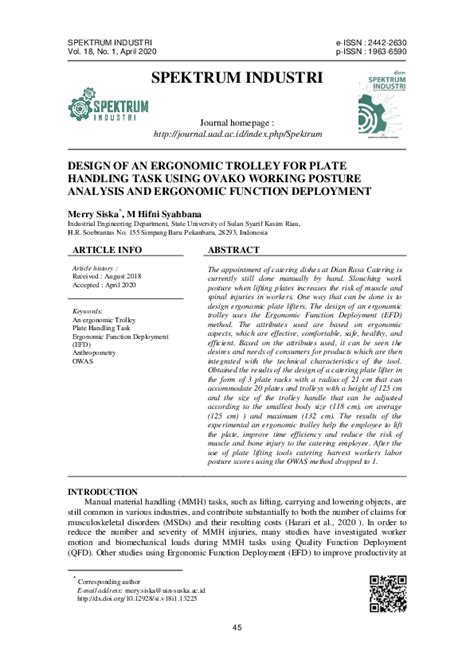 Pdf Design Of An Ergonomic Trolley For Plate Handling Task Using Ovako Working Posture