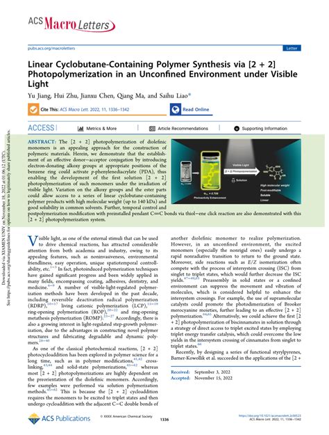 Pdf Linear Cyclobutane Containing Polymer Synthesis Via 2 2 Photopolymerization In An