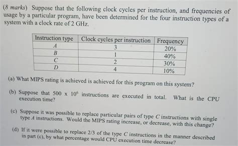 solved 8 marks suppose that the following clock cycles per