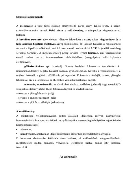 Stressz És A Hormonok Témakör Pdf