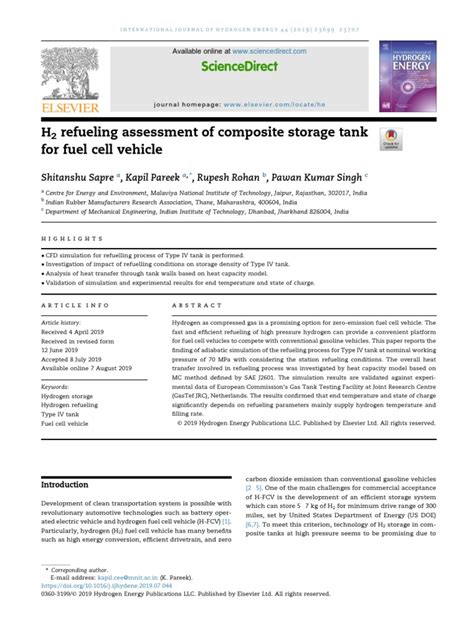 H2 Refuling Assement Of Composite Storage Tank For Fuel Cell Vehicle