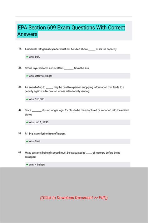 Epa Section 609 Exam Questions With Correct Answers Exam Answers Homework Help