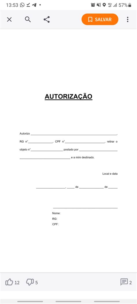 Carta De Autorizacao Modelo