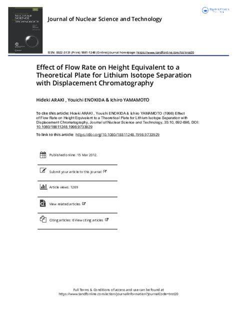 Pdf Effect Of Flow Rate On Height Equivalent To A Theoretical Plate For Lithium Isotope
