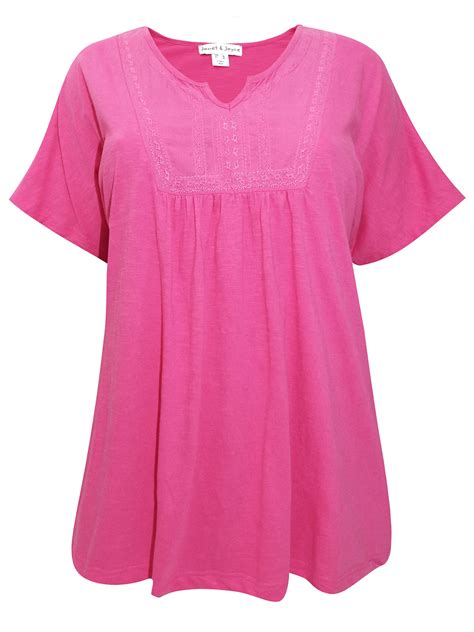 Janet And Joyce Janet And Joyce Pink Pure Cotton Embroidered Yoke Smock Top Plus Size 18 To 32