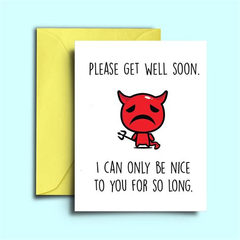 Funny Get Well Soon Card Devilish Humor For Friends Etsy