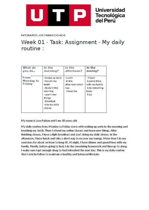 week 01 task assignment my daily routine integrantes jose fabian