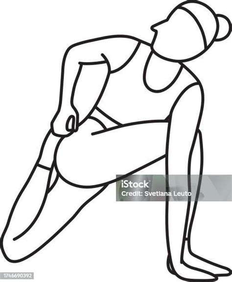 Parivritta Vamadevasana 요가 아사나 건강한 라이프 스타일 스포츠 낙서 및 스케치의 간단한 벡터 그림 가냘픈에