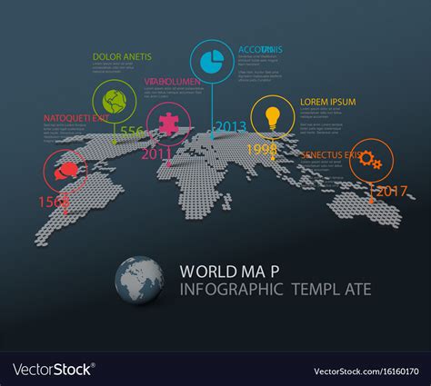 World Map With Pointer Marks And Icons Royalty Free Vector