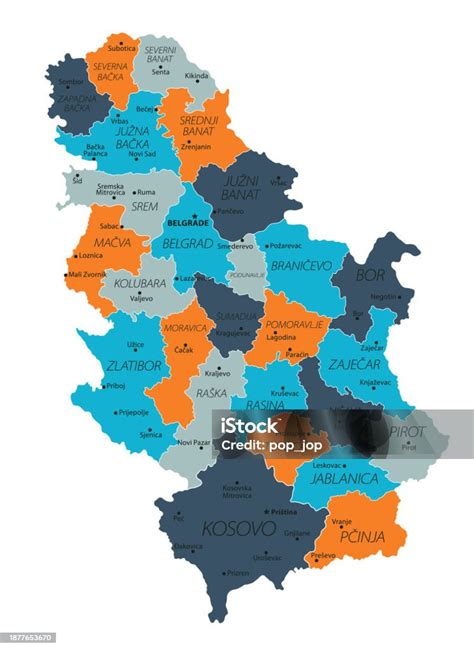 세르비아 지도 세르비아의 벡터 컬러 지도 검은색에 대한 스톡 벡터 아트 및 기타 이미지 검은색 국가 지도 녹색 Istock