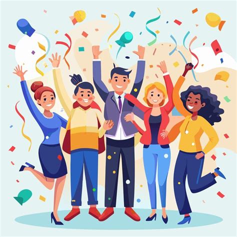 Un Grupo Diverso De Personas Felices Celebrando Con Confeti Y Globos