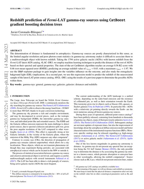 Pdf Redshift Prediction Of Fermi Lat Gamma Ray Sources Using Catboost Gradient Boosting