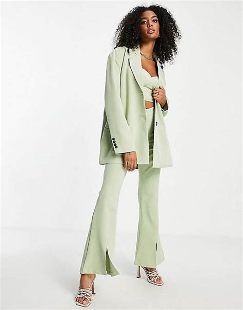 Extro And Vert Super Slouchy Blazer Crop Bralette And Flare Leg Trouser