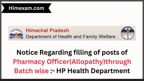 Notice Regarding Filling Of Posts Of Pharmacy Officer Allopathy Through