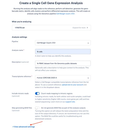 what parameters can a user specify in 10x genomics cloud analysis for