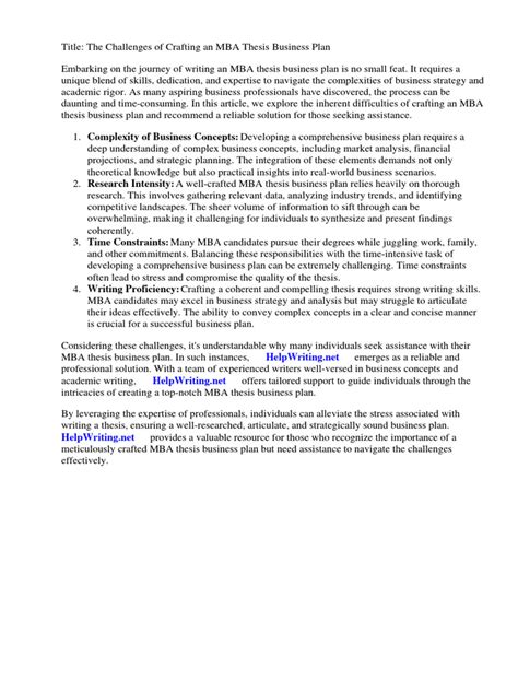 Mba Thesis Business Plan Pdf Strategic Management Thesis