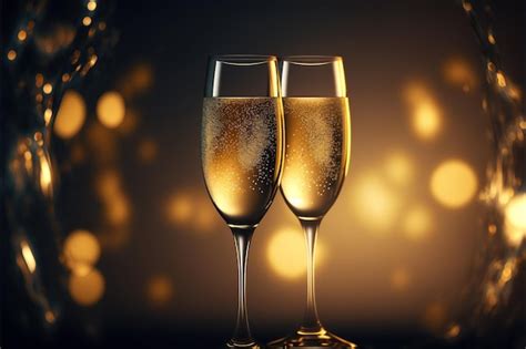 Premium Ai Image Two Glasses Of Champagne With Lights In The Background