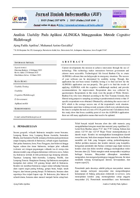 Pdf Analisis Usability Pada Aplikasi Alingka Menggunakan Metode