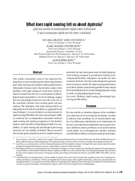 Pdf What Does Rapid Naming Tell Us About Dyslexia Alexandra Reis