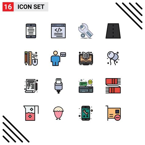 Pack Of 16 Modern Flat Color Filled Lines Signs And Symbols For Web Print Media Such As Path