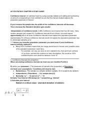 AP STATISTICS CHAPTER STUDY GUIDE Pdf AP STATISTICS CHAPTER STUDY GUIDE Confidence