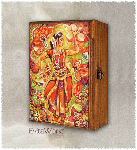 Indian Classic Dancer Print On Natural Wooden Box Bharatanatyam Hands