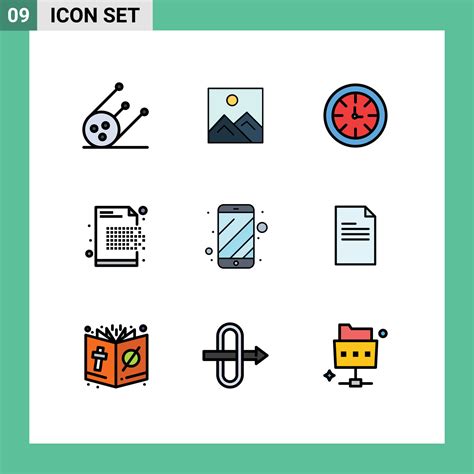 Set Of 9 Vector Filledline Flat Colors On Grid For Mobile Erasure Timer Encryption Data Editable