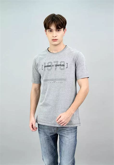 Jual Lgs Lgs Kaos Casual Pria Lengan Pendek Motif Sablon Warna Abu